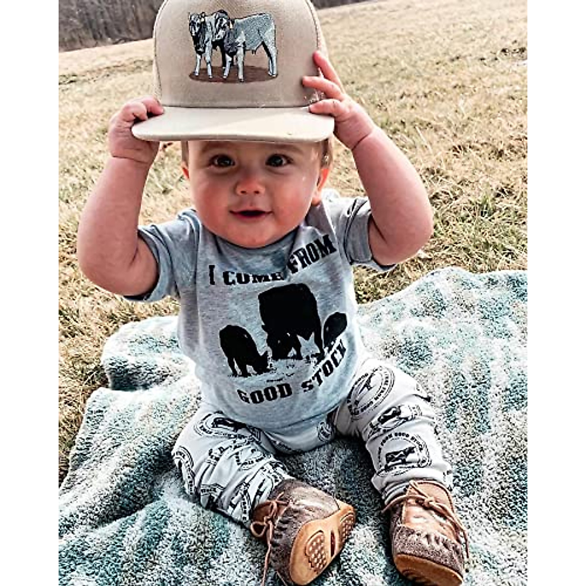3PCS Newborn Baby Boy Clothes Western Cowboy Letter Printed Bodysuit Romper Pants Hats Coming Home Outfits (Come Good Stock Summer, 0-3 Months)