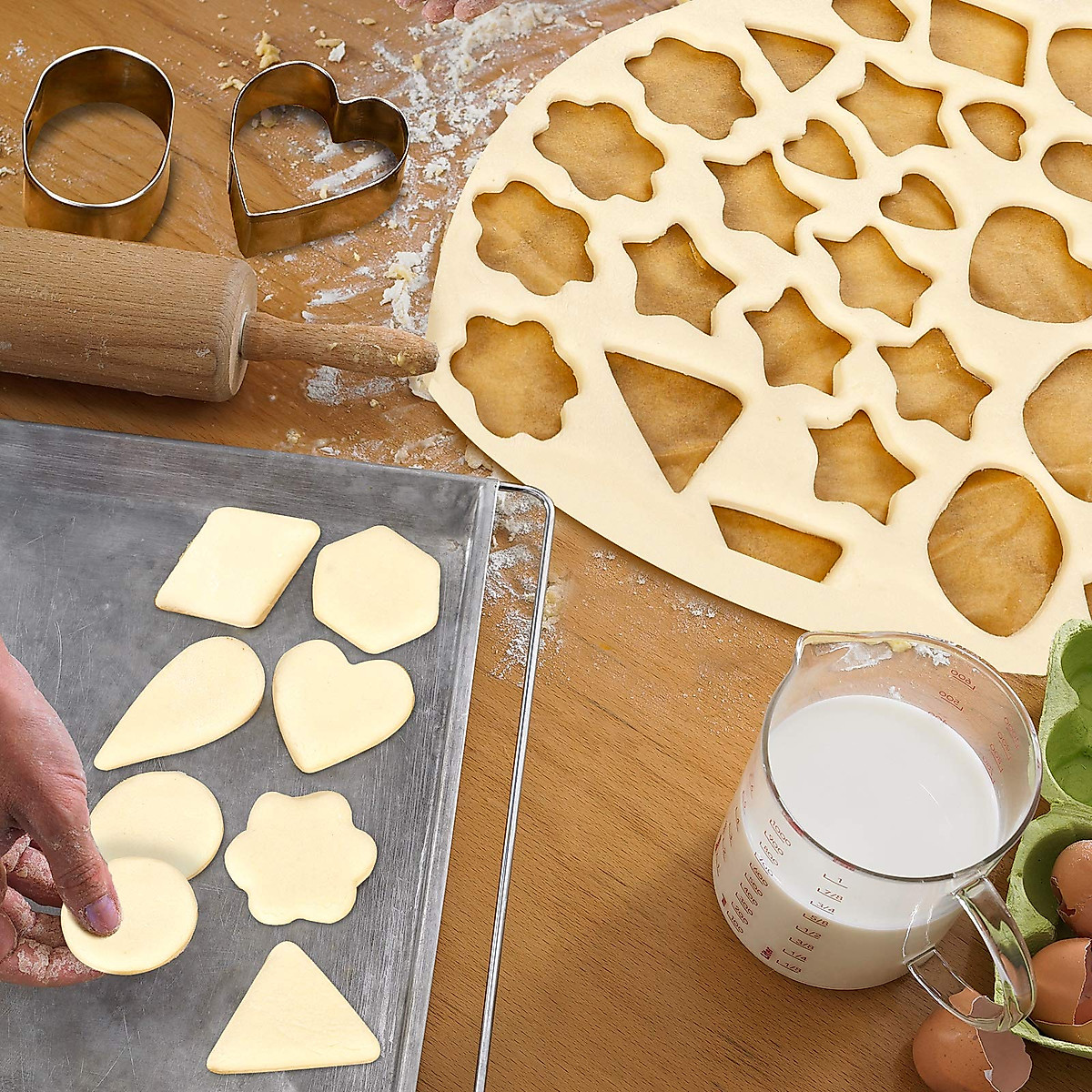 Mini Cookie Cutter Shapes Set - 30 Tiny Stainless Steel Stamps of Flower, Heart, Star, Geometric Shapes - for Out Pastry Dough, Pie Crust & Fruit, Fondant