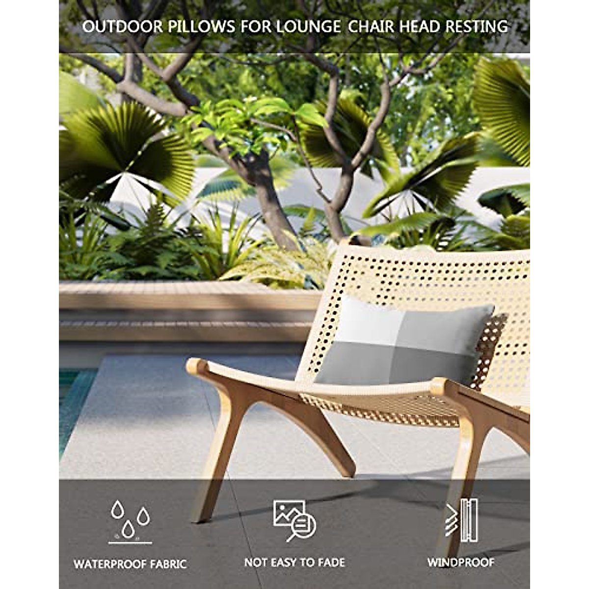 Recliner Head Pillow Ledge Loungers Chair Pillows with Insert Grey Simple Geometric Pattern Gradient Grey Four Grid Lumbar Pillow with Adjustable Strap Patio Garden Cushion for Bench Couch, 2 PCS
