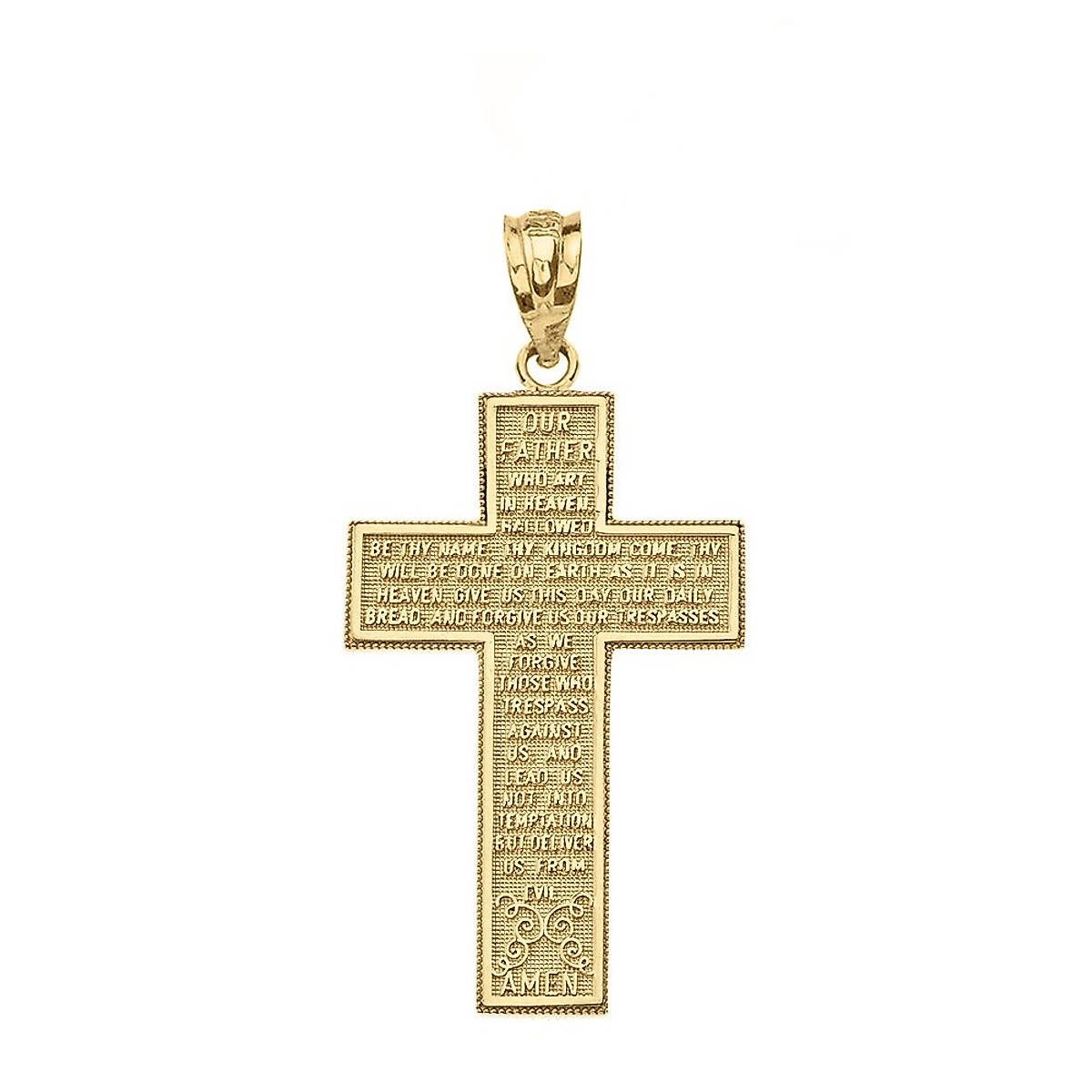 Solid 10k Yellow Gold Our Father Lord's Prayer Cross Pendant