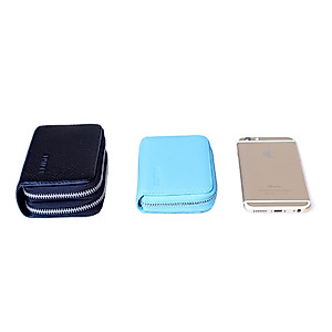 KALMORE Women's Leather RFID Card Wallet Small Purse Window, Turquoise Blue, One Zipper with ID