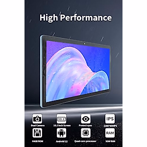 JUNINKE Tablet Android 12, 10 inch Android Tablet, 3+64GB, Quad-Core Tablets, IPS HD Screen, Powerful Performance, High Capacity, 6000mAh,GPS,FM