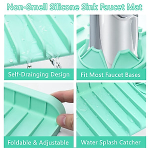 Silicone Faucet Mat Sink Water Splash Guard - Kitchenguard Silicone Faucet Handle Drip Catcher Tray - Faucet Splash Catcher Mat for Kitchen Bathroom-Guard Keep Drying(Mint Green)
