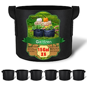 Gardzen 6-Pack 15 Gallon Grow Bags, Aeration Fabric Pots with Handles, Heavy Duty Cloth Pots for Plants