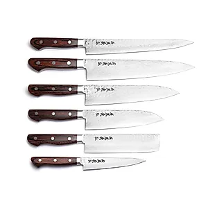 Yoshihiro VG-10 16 Layer Hammered Damascus Stainless Steel Chef Knife 6pc Set - MADE IN JAPAN