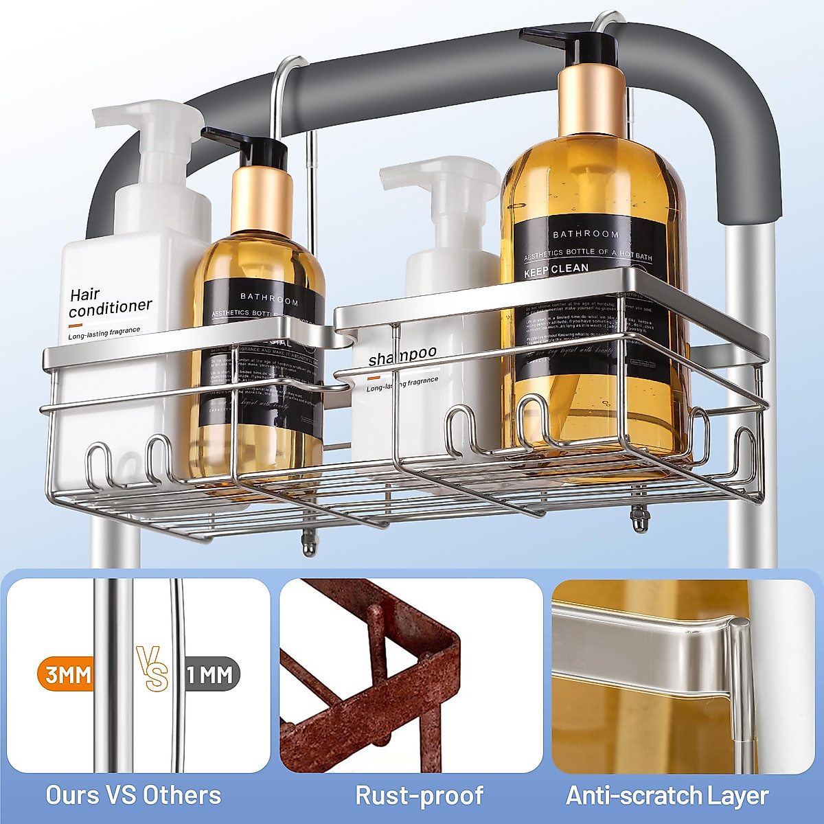 YUOROS Shower Caddy Hanging, 304 Stainless Steel Shower Organizer Rack for Shower Chair Bench for Elderly Seniors Disabled Handicap