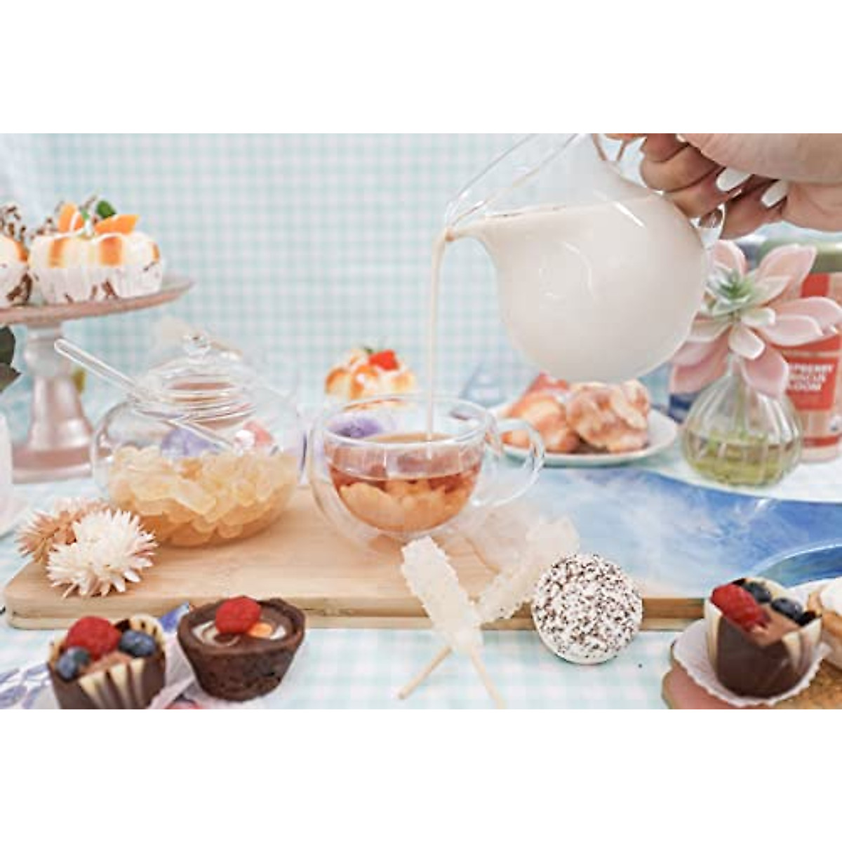 Teabloom Stain-free & Odor-free Borosilicate Glass Sugar and Creamer Set - Tea or Coffee Serving Set Includes Cream Pitcher, Sugar Bowl with Lid and Spoon (Serves up to 3-4 People)