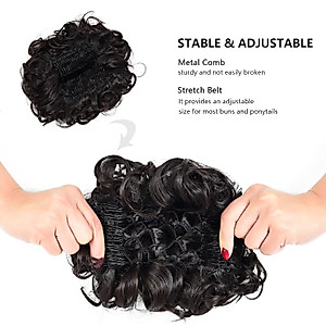 Rose bud Chignon Hairpiece Curly Bun Extensions Scrunchie Updo Synthetic Combs in Messy Bun Hair Piece for Women Dark Brown