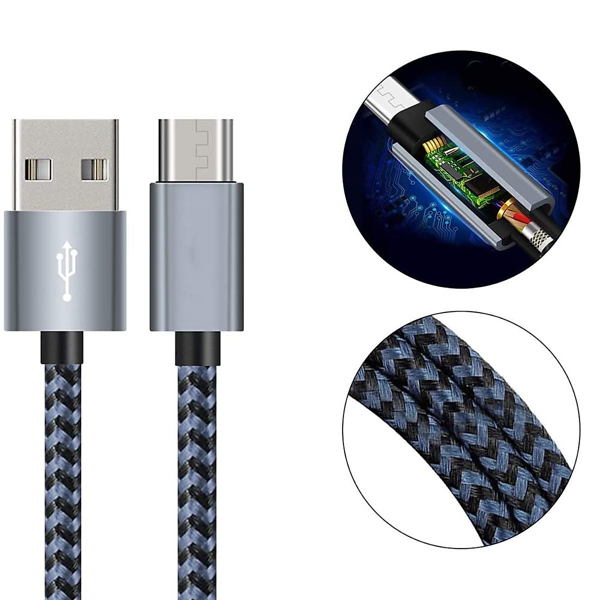 Type C USB Cable, 3 Pcs 3FT Nylon Braided USB C Cable, USB-A to USB-C Type C Charging Cable Fast Charge Cord Compatible LG V30 G6 G5 V20 (1M)