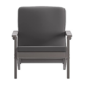 Flash Furniture Charlestown All-Weather Poly Resin Wood Adirondack Style Deep Seat Patio Club Chair with Cushions, Set of 1, Gray