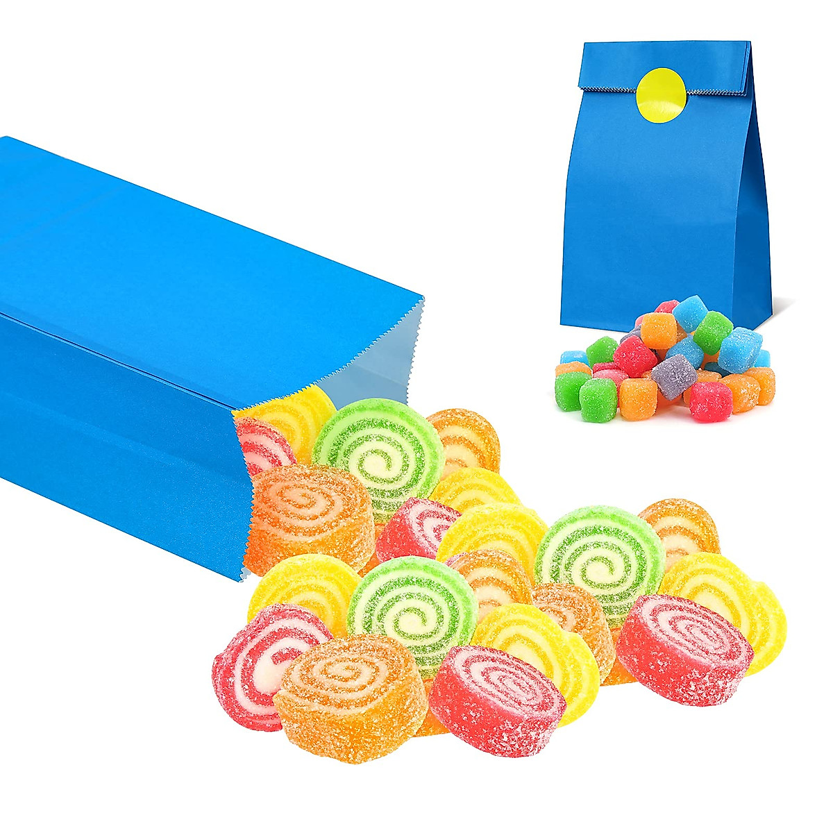 CHEPULA 50 Pack Paper Party Favor Bags,Kids Goodie Bags with 60 PCS Stickers Small Gift Bag for Birthday Party Baby Shower Favor Supplies（Size: 9.4" * 5.1" * 3.15" )