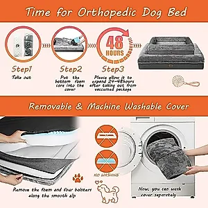 EHEYCIGA Memory Foam Orthopedic Dog Beds for Medium Dogs with 100% Foam Bolsters, Dark Grey, 30x24