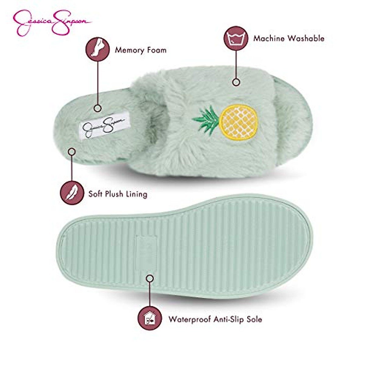 Jessica Simpson Women's Plush Faux Fur Fuzzy Slide on Open Toe Slipper, Mint, Large