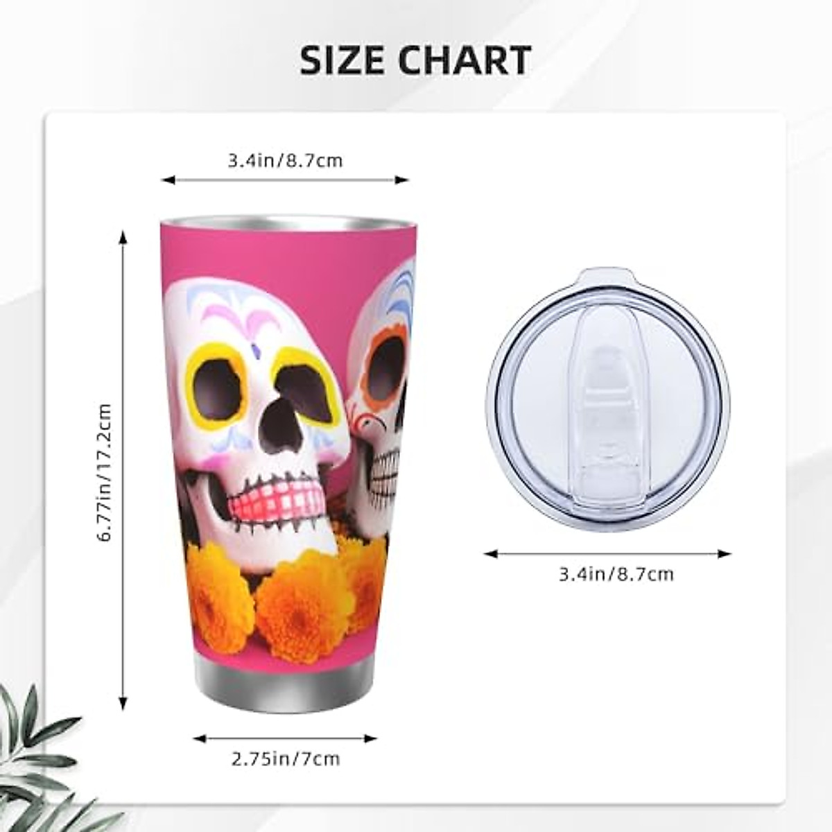 EKPRAVDKTF Floral And Skull 20oz Insulated Stainless Steel Tumbler With Lids And Straws, Double Wall Vacuum Travel Coffee Mug, Thermal Cup For Cold & Hot Drinks, Reusable Metal Straw & Brush