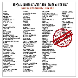 v2croft Spice Jar Labels,140 pcs Minimalist Preprinted White Sticker Black Text, Farmhouse Modern Waterproof Label Organization for Glass Bottles Containers, Herb Seasoning, Kitchen Pantry
