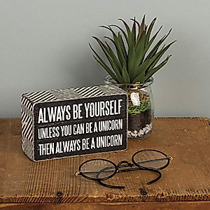 Primitives by Kathy Chevron Trimmed Box Sign,Wood, Paper, 3" x 5", Be A Unicorn