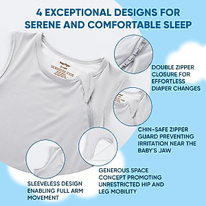 Baby Bamboo Sleep Sack - 0.5 TOG Organic Sleeveless Wearable Swaddle Blanket Bag for Boy Girl - for 68-74°F Room (Grey, 6-18 Months)