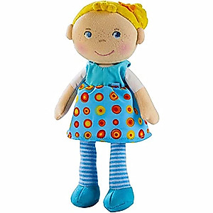 HABA Snug Up Edda - 10" Soft Doll with Fuzzy Blonde Hair, Embroidered Face and Removable Blue Dress (Machine Washable) for Ages 18 Months +