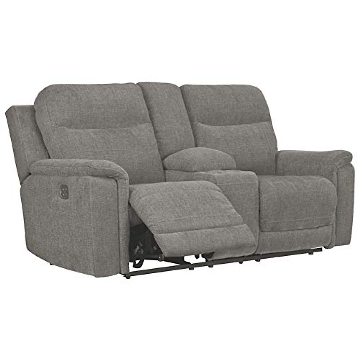 Signature Design by Ashley Mouttrie Modern Adjustable Power Reclining Loveseat with Console & USB Charging, Gray