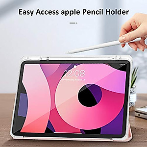 Hoidokly iPad Air 5th Generation Case iPad Air 4th/5th Clear Case 10.9 inch 2022 2020 (A2588/A2589/A2591/A2316/A2324/A2325/A2072) with Transparent Back/Pencil Holder/Auto Sleep (Pink)
