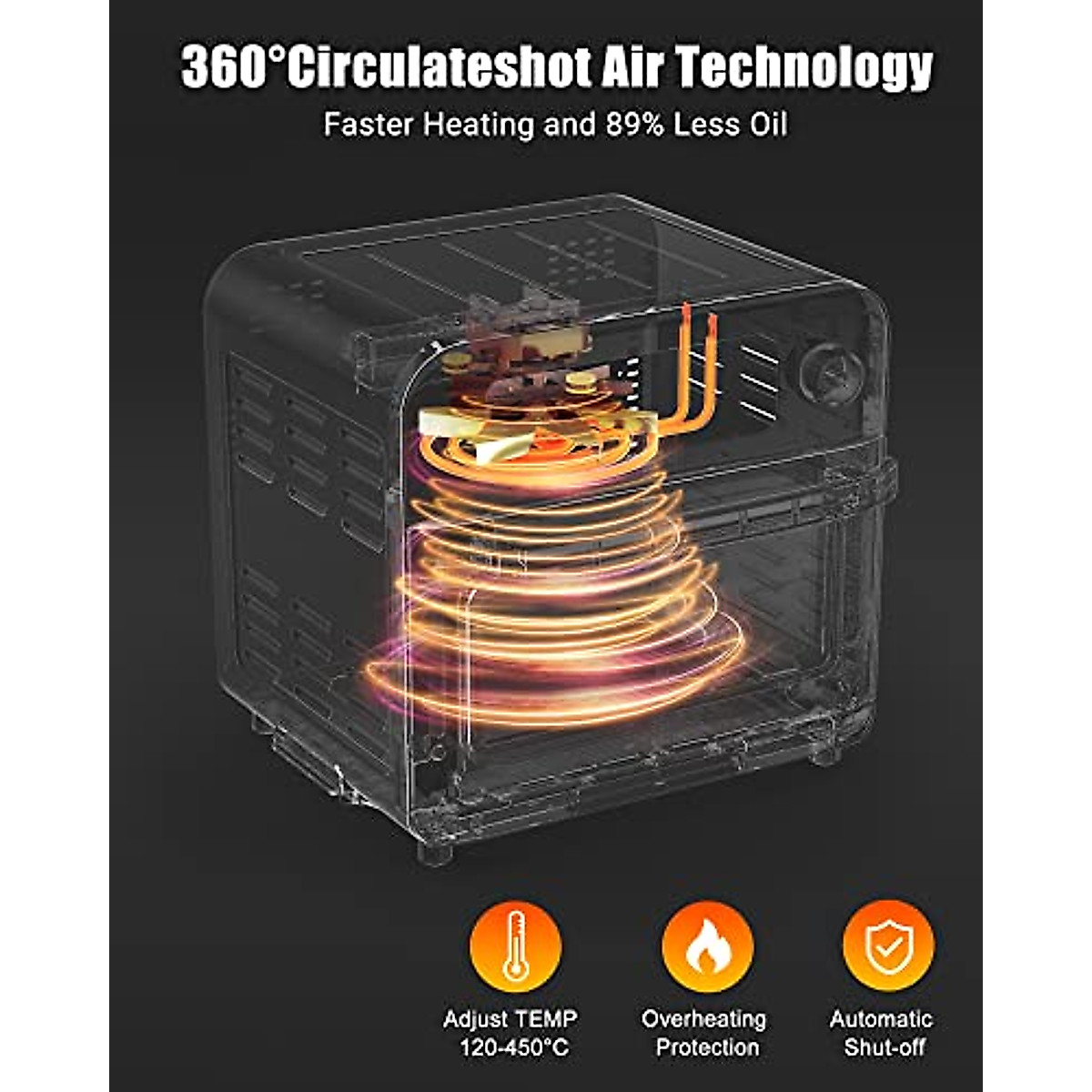 Joymicre Air Fryer Toaster Oven, 1700w High Power AirFryer Dehydrator Combo with Touchscreen Convection Countertop Oven, Dishwasher Safe Accessories, XL 12QT, 8 Cooking Presets, Bake, Broil, Defrost, Reheat, Roast All-in-one, Grey