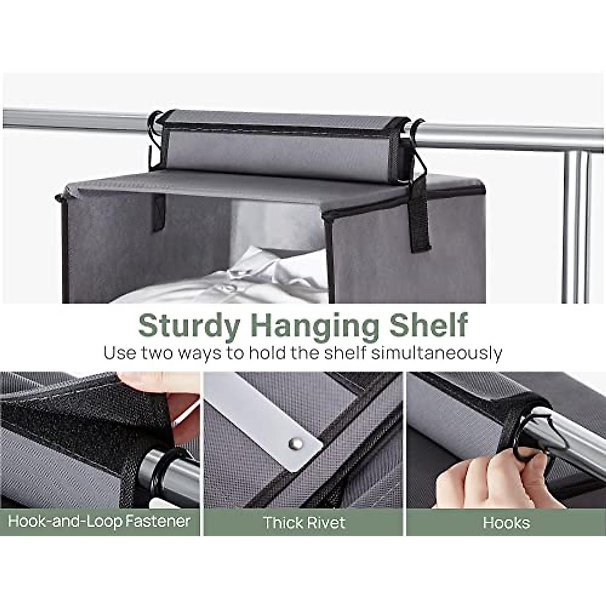 Kootek 7 Shelf Hanging Closet Organizer with Drawers, Hanging Closet Shelves Closet Storage 6 Clothing Drawer Side Pockets for Clothes, Bras, Socks, Underwear, Nursery Room, Wardrobe