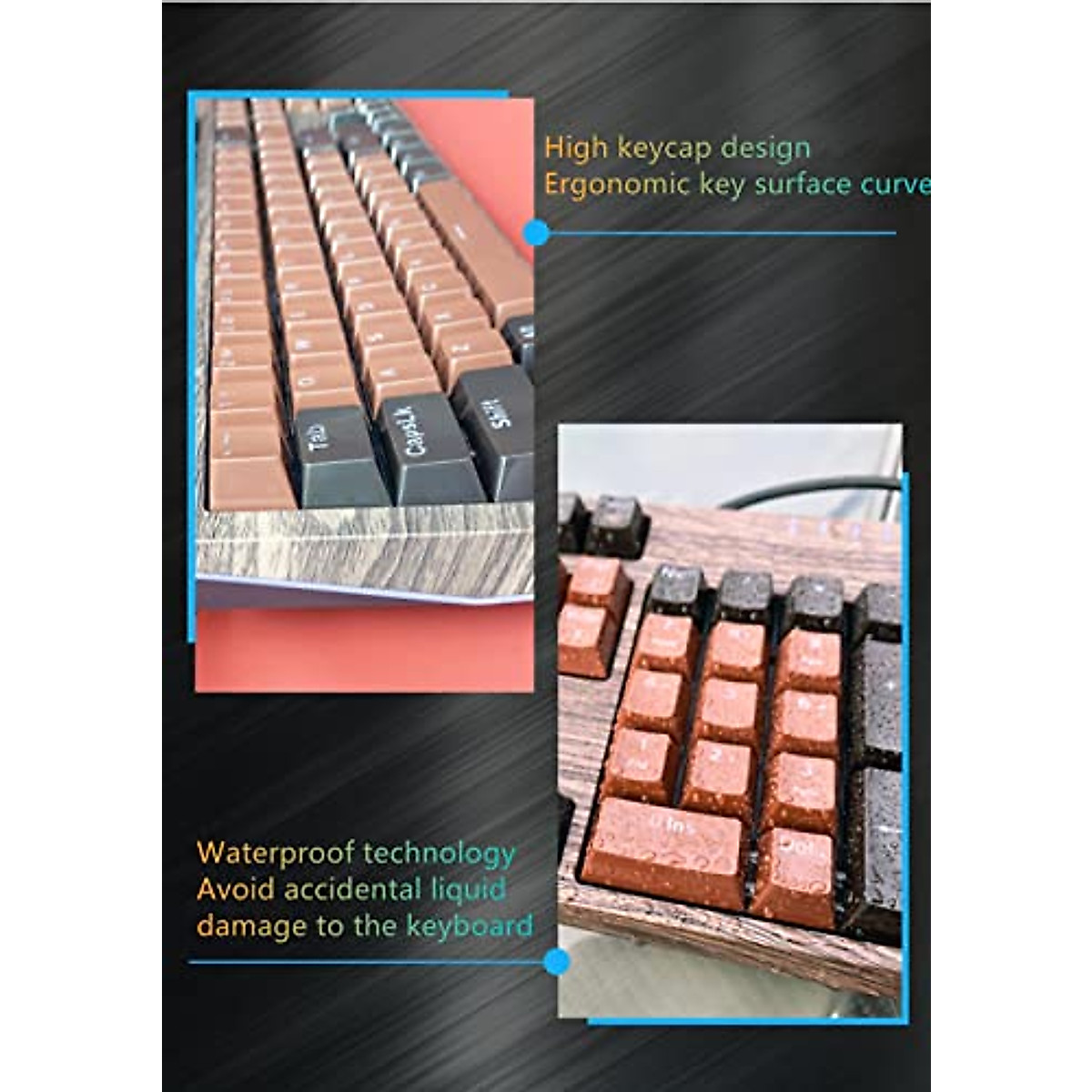 BAWAQAF Gaming Keyboard Wood Texture Mechanical Keyboard Mechanical Gaming Keyboard RGB Rainbow Backlit Compact Wired Keyboard 104 Keys(Brown Switch and Red Switch)