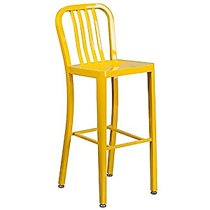BizChair Commercial Grade 30" H Yellow Metal Indoor-Outdoor Barstool with Slat Back