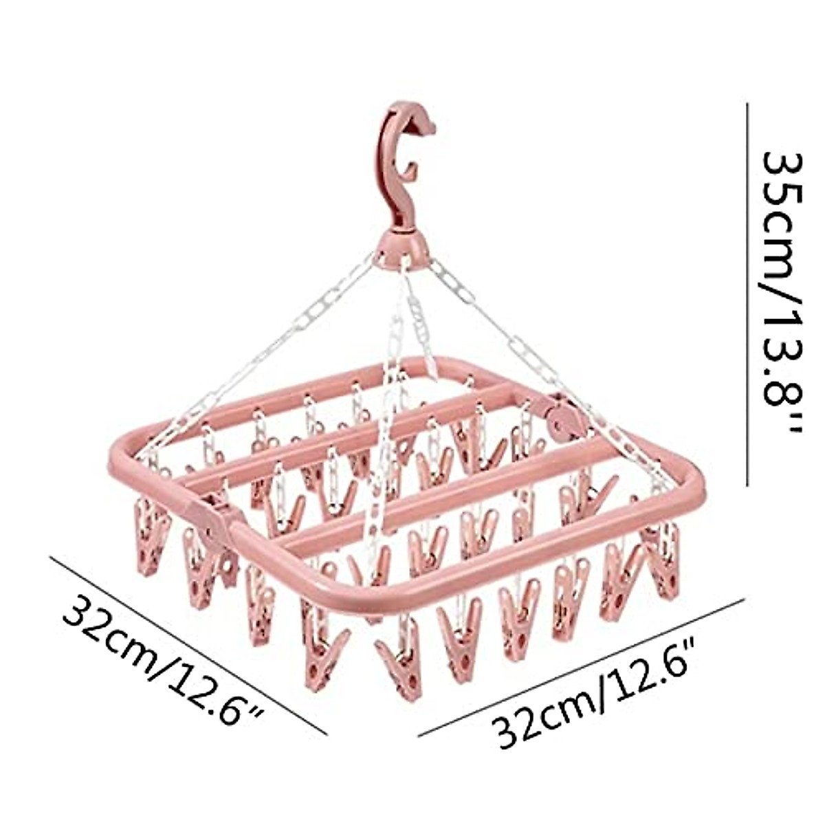 Typutomi Foldable Laundry Hanger with 32 Clips, Plastic Hanging Drying Rack Clip Hanger Drip Drying Hanger for Children Adults Clothes,Towel,Socks,Underwear,Hat,Scarf(Pink)