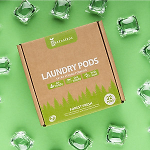 Greenseedz Eco Friendly Laundry Detergent Pods, 32 Pods, Powerful Stain And Odor Removal, Skin Friendly, Rainforest Fresh Scent, Biodegradable and Sustainable Laundry Pods, HE Compatible