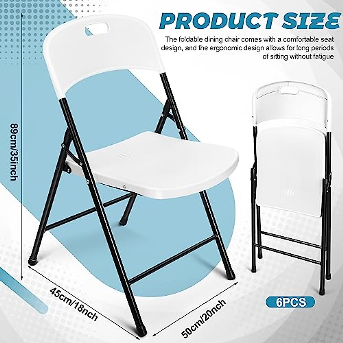 Umigy 6 Pcs Plastic Folding Chairs Comfortable Event Chairs Modern Party Chairs Lightweight Durable Foldable Chair for Home Office Outdoor Indoor, White (White)