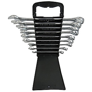 Metric Wrench Set, 9 Chrome Vanadium Combination Open End and Box End Wrenches with Organizer Storage Case