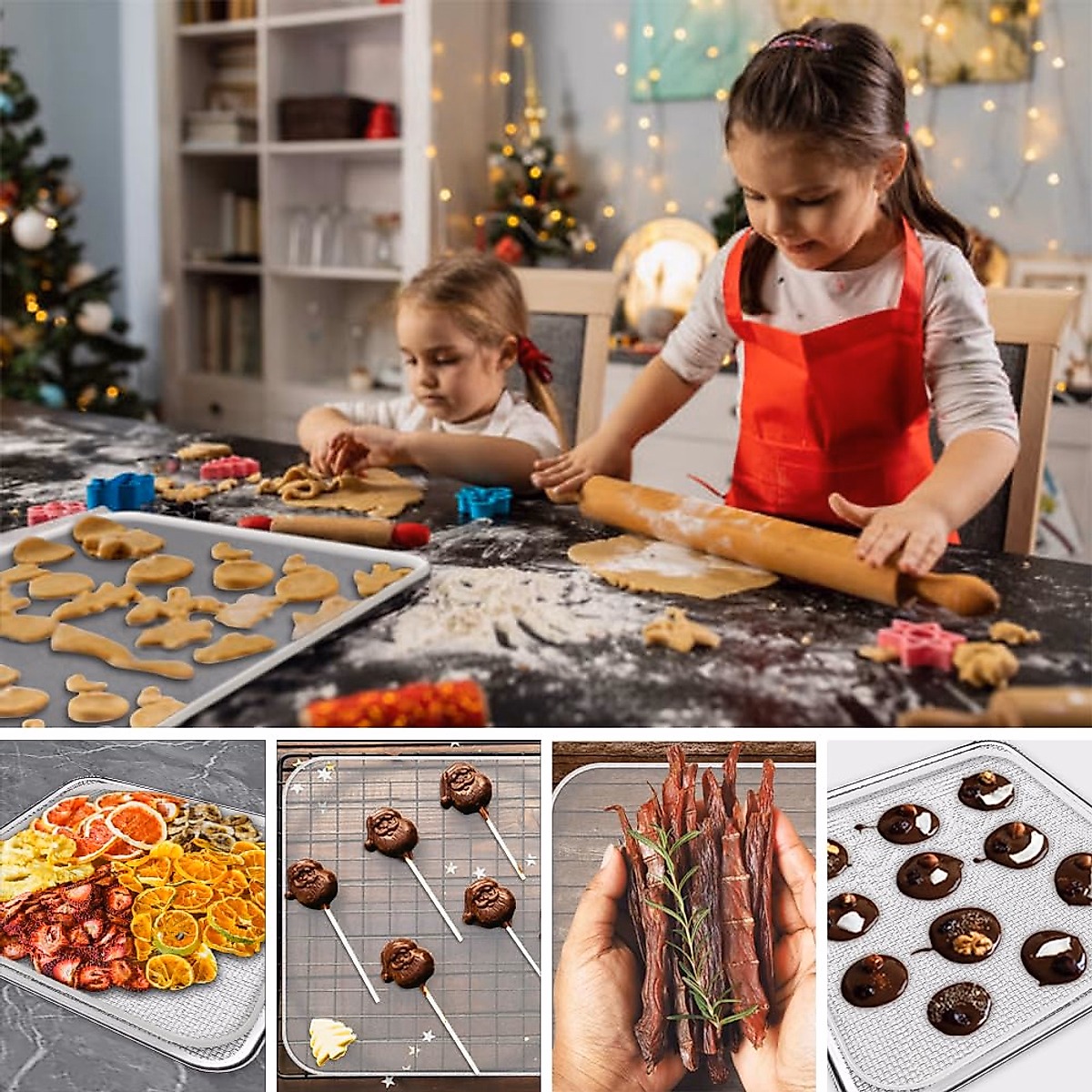 8 Pcs Silicone Food Dehydrator-Trays with Edge, 8 Pcs Mesh Dehydrator Mats,Reusable Non Stick Silicone Dehydrator Sheets (11x 11in) for Liquids,Fruit Leather,Herbs,Meat and Yogurt