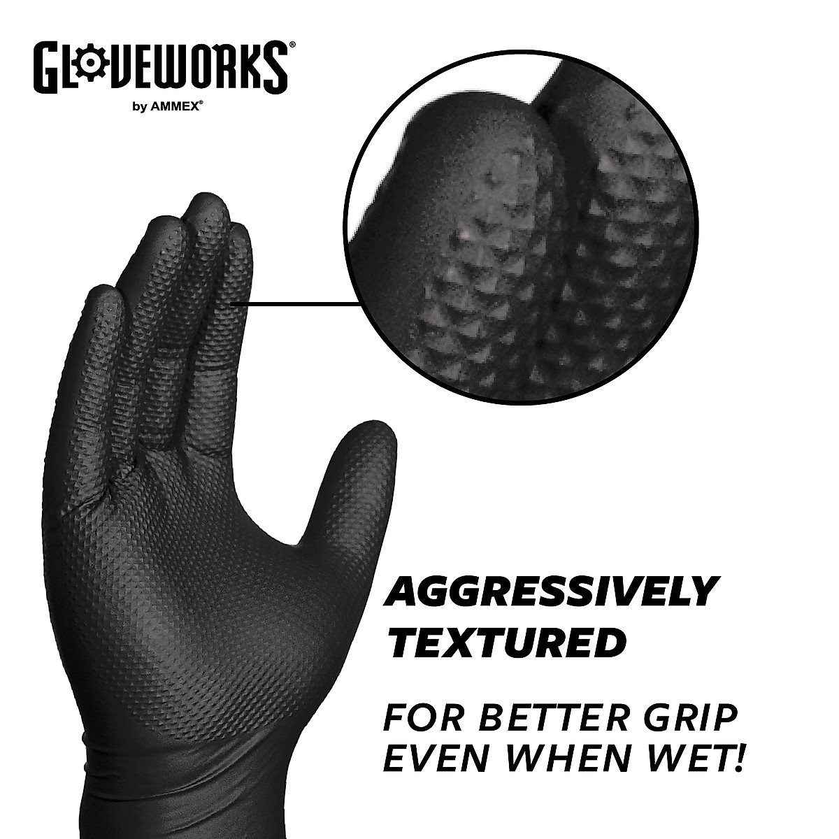 GLOVEWORKS HD Black Nitrile Industrial Disposable Gloves, 6 Mil, Latex-Free, Raised Diamond Texture, X-Large, Case of 1000