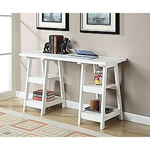 Convenience Concepts Designs2Go Double Trestle Desk with Shelves, White