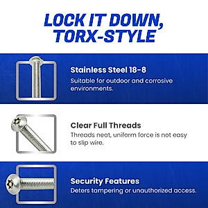 Fastenere Torx Security Machine Screws - 1/4-20 x 1" (10-Pack) Stainless Steel, Tamper-Resistant, Button Head Screws, Bolt Screw for Higher Level of Safety & Theft Prevention