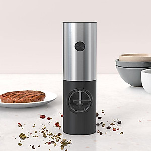 OurStory. Electric pepper grinder for your home & kitchen. s kitchen gadgets. Kitchen small appliances suitable for gift set. Battery operated kitchen accessories., Black, stainless steel (KYMQ-17A)