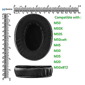 Geekria Comfort Hybrid Velour Replacement Ear Pads for Audio-Technica ATH-M50X M50xBT2 M60X M50S M50cwh M45 M30X M20X Headphones Earpads, Headset Ear Cushion Repair Parts (Black)