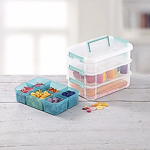 Sterilite 14138606 Stack & Carry Box with Trays Small Storage, Clear Pack of 6