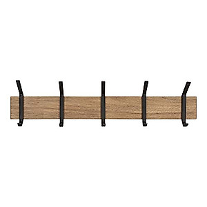 Kate and Laurel Rossmore Farmhouse 5-Hook Wall Hanging Coat Rack, Natural Rustic Wood, Modern Hanging Rack for Coats, Bags, Or Pots and Pans