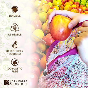Naturally Sensible Reusable Produce Bags | Sturdy Mesh Grocery Tote (5 Bag Set)