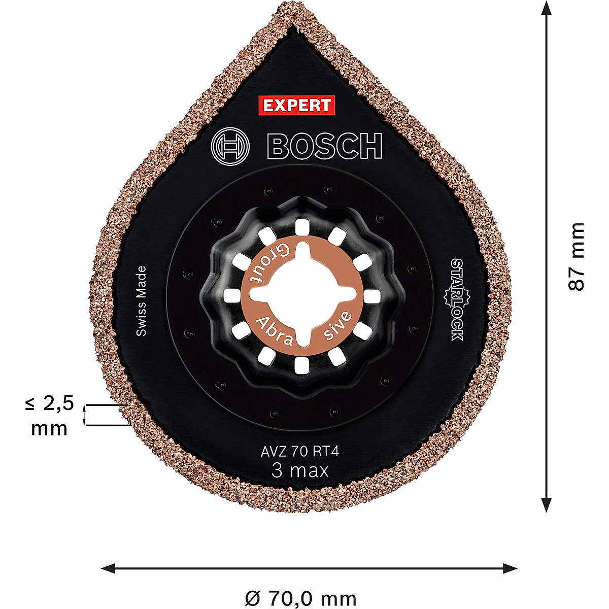 Bosch Professional 10x Expert 3 max AVZ 70 RT4 Multitool Grouting Plates (Ø 70 mm, Accessories Multitool)