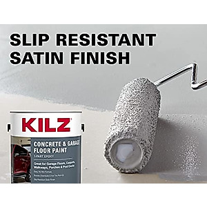 KILZ 1-Part Epoxy Acrylic Concrete and Garage Floor Paint, Interior/Exterior, Satin, Silver Gray, 1 Gallon