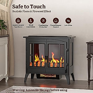 Electric Fireplace Stove, 23" Realistic Flame Effect Fireplace Heater, Indoor Freestanding Infrared Electric Stove Heater,Overheating Safety System,Thermostat, Portable 1000W/1500W