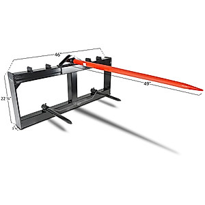 Titan Attachments Skid Steer Hay Frame Attachment, 49" Hay Spear and Stabilizer Spears, Rated 3,000 LB, Quick Tach Mounting, Hay Handing Equipment for Bobcat Tractors
