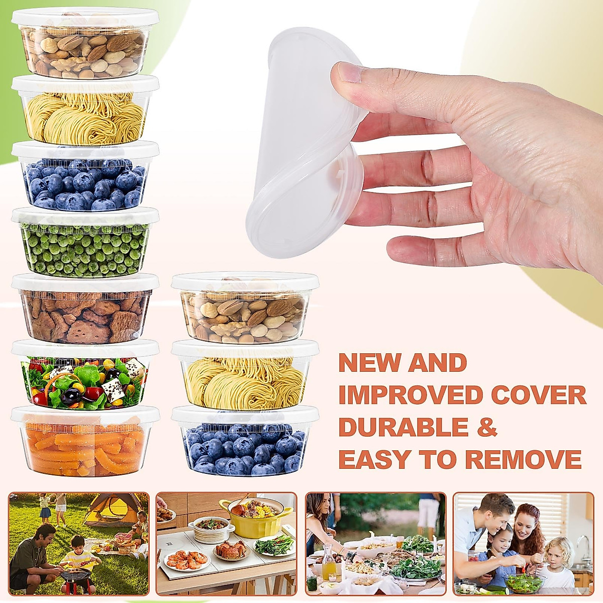 RAIHOMKIT 48 Pack Food Storage Containers with Lids,8 oz Deli Containers,8oz Plastic Containers,Deli Food Storage Containers with Airtight Lids,Meal Prep Containers,BPA Free,Microwave/Freezer Safe