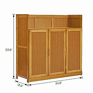 MoNiBloom 4 Tier Shoe Cabinet, Bamboo Free Standing Shoe Shelf Oragnizer Storage with Doors & High Baffle for 16-20 Pairs Home Entryway Hallway Office Bedroom, Brown