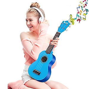 iECO Soprano Ukulele Beginner Kit for Kids Adults 21 Inch Ukelele w/Case Strap Tuner Strings Picks (Blue)