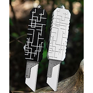 Tenchilon T386 EDC Auto Box Cutters Retractable Heavy Duty Cardboard Cutter Utility Knife, 10pcs Extra Replaceable Blade Pocket Knife With Pants Clip, Glass Breaker (Black)