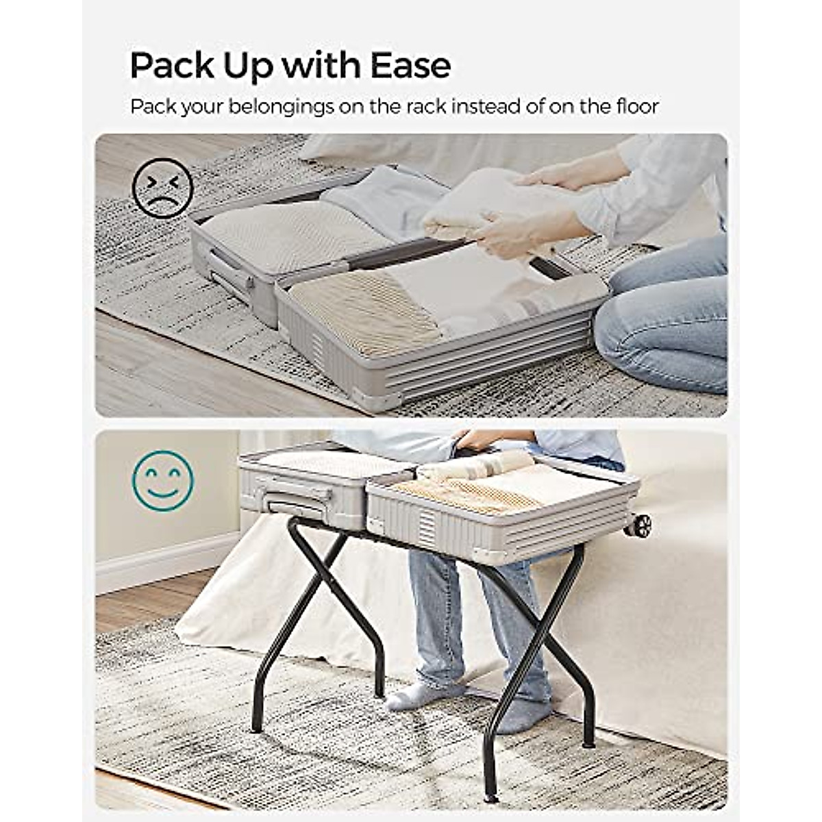 SONGMICS Luggage Rack for Guest Room, Suitcase Stand, Foldable Steel Frame, for Hotel, Bedroom, Holds up to 110 lb, 27.2 x 15 x 20.5 Inches, Black URLR001B01V1